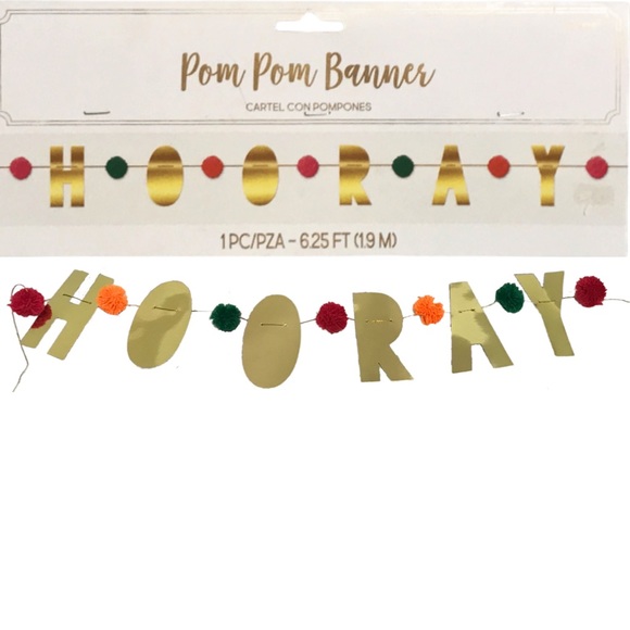 Party Supplies | Multicolor Pom Pom Gold Metallic Hooray Party ...